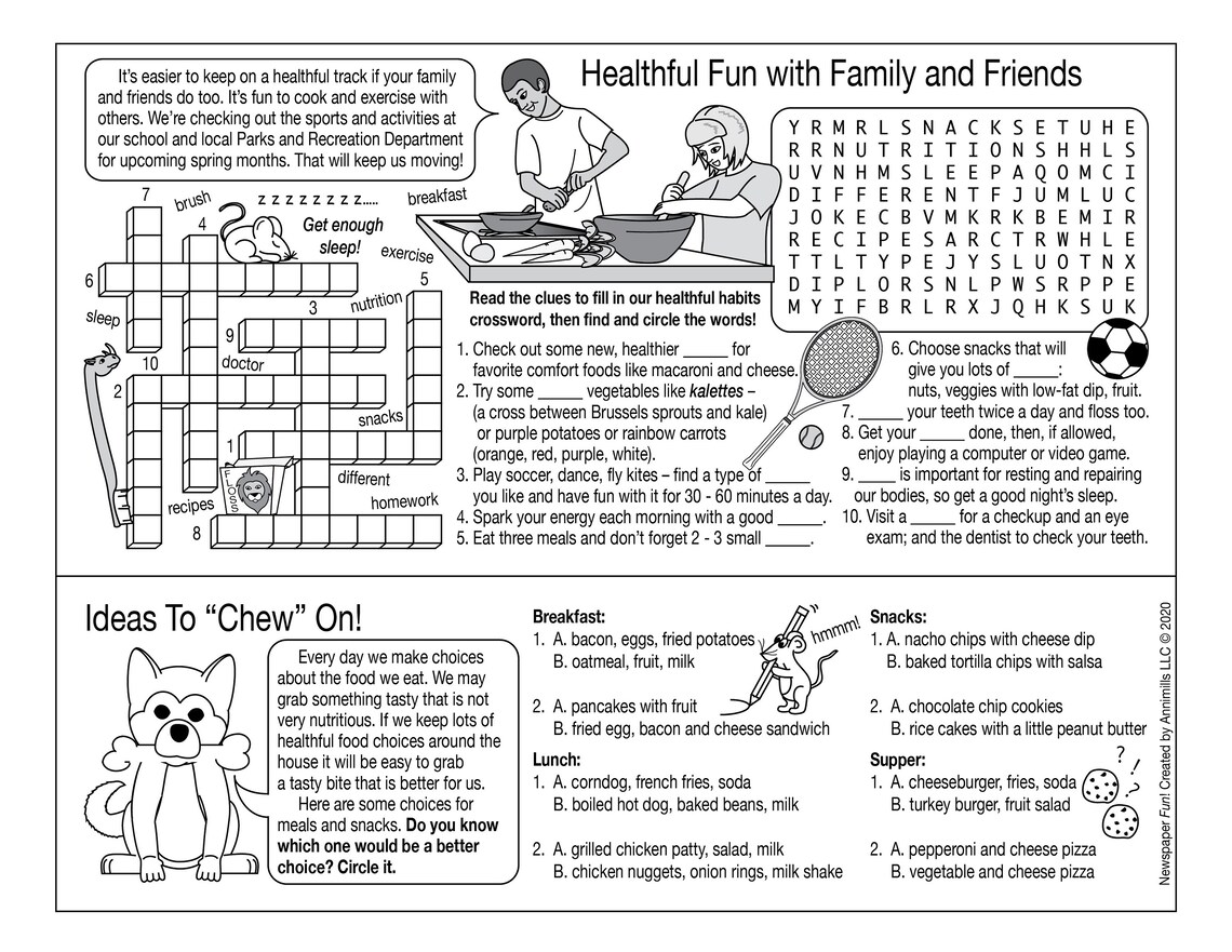 Nutrition and Exercise Printable Puzzles – Healthy Eating, Cooking ...