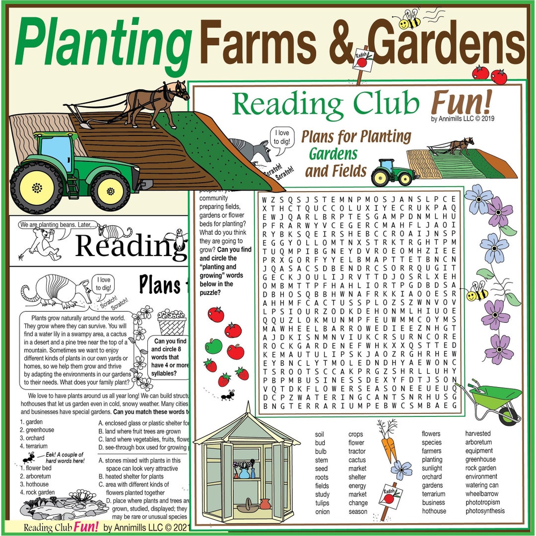 Planting - Farms and Gardens Puzzle Set – BONUS Noun and Adjective Word ...