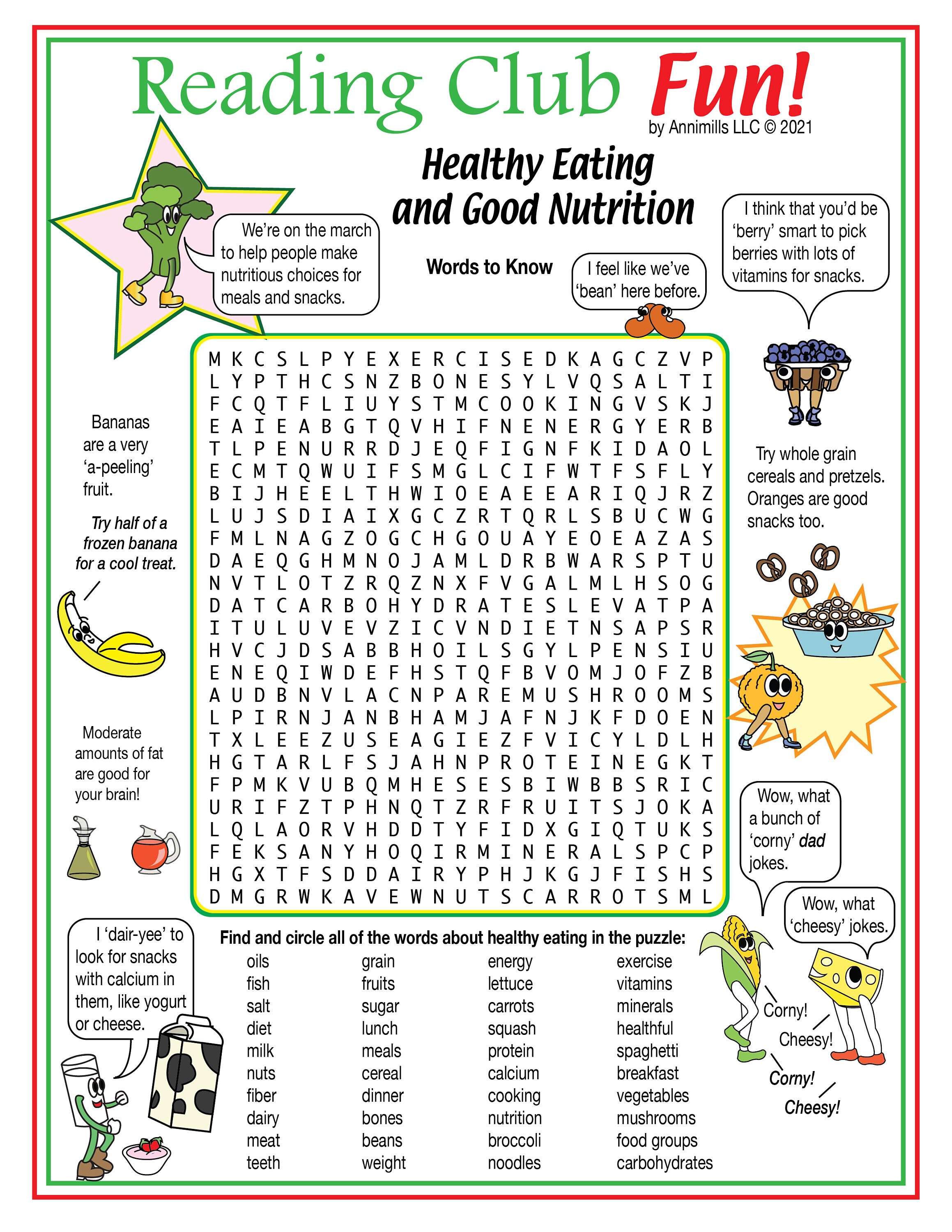 Nutrition for Better Health – Puzzles – Crosswords, Word Searches ...