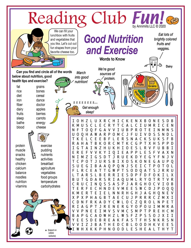 Nutrition and Exercise Printable Puzzles – Healthy Eating, Cooking ...