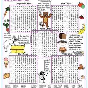 Nutrition and Food Groups -- Printable Two-page Activity Set and Word ...