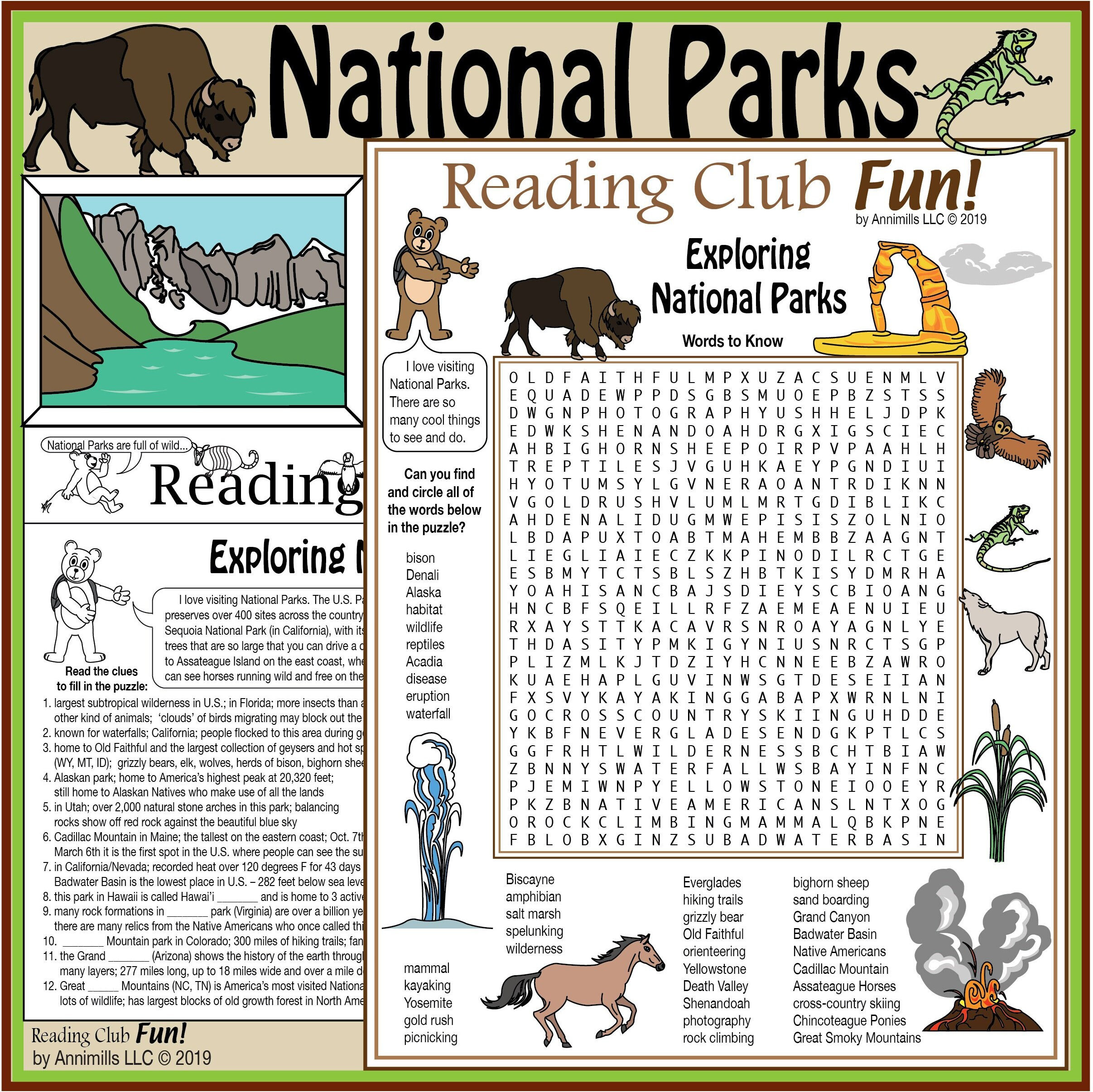 National Parks Printable Puzzle Activity Set, Vocabulary Word Search ...