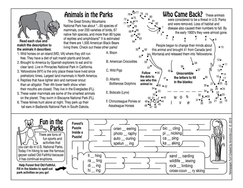 National Parks Printable Puzzle Activity Set, Vocabulary Word Search ...