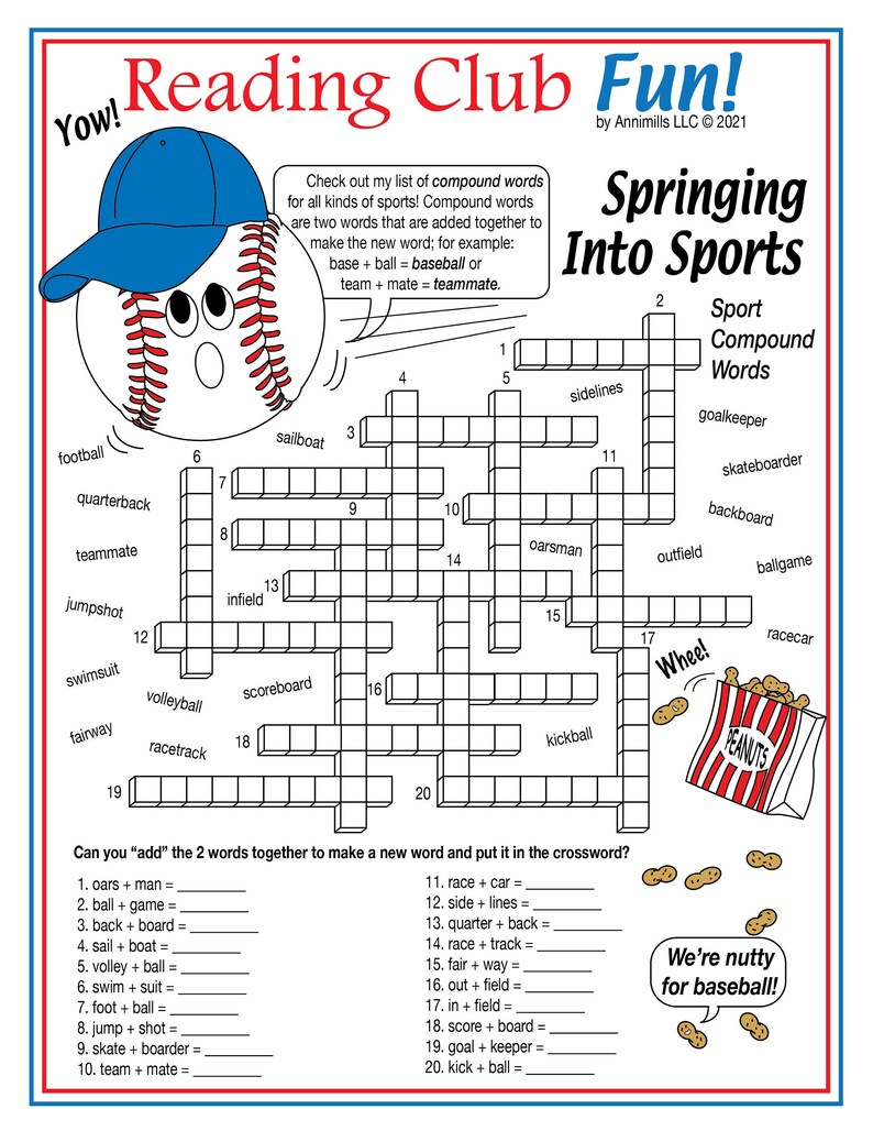 Spring Sports Compound Words Printable Crossword Puzzle - Educational ...