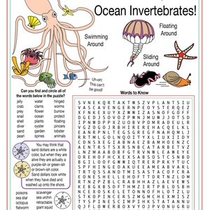 Ocean Invertebrates - Printable Activity Set and Word Search Puzzle - Etsy