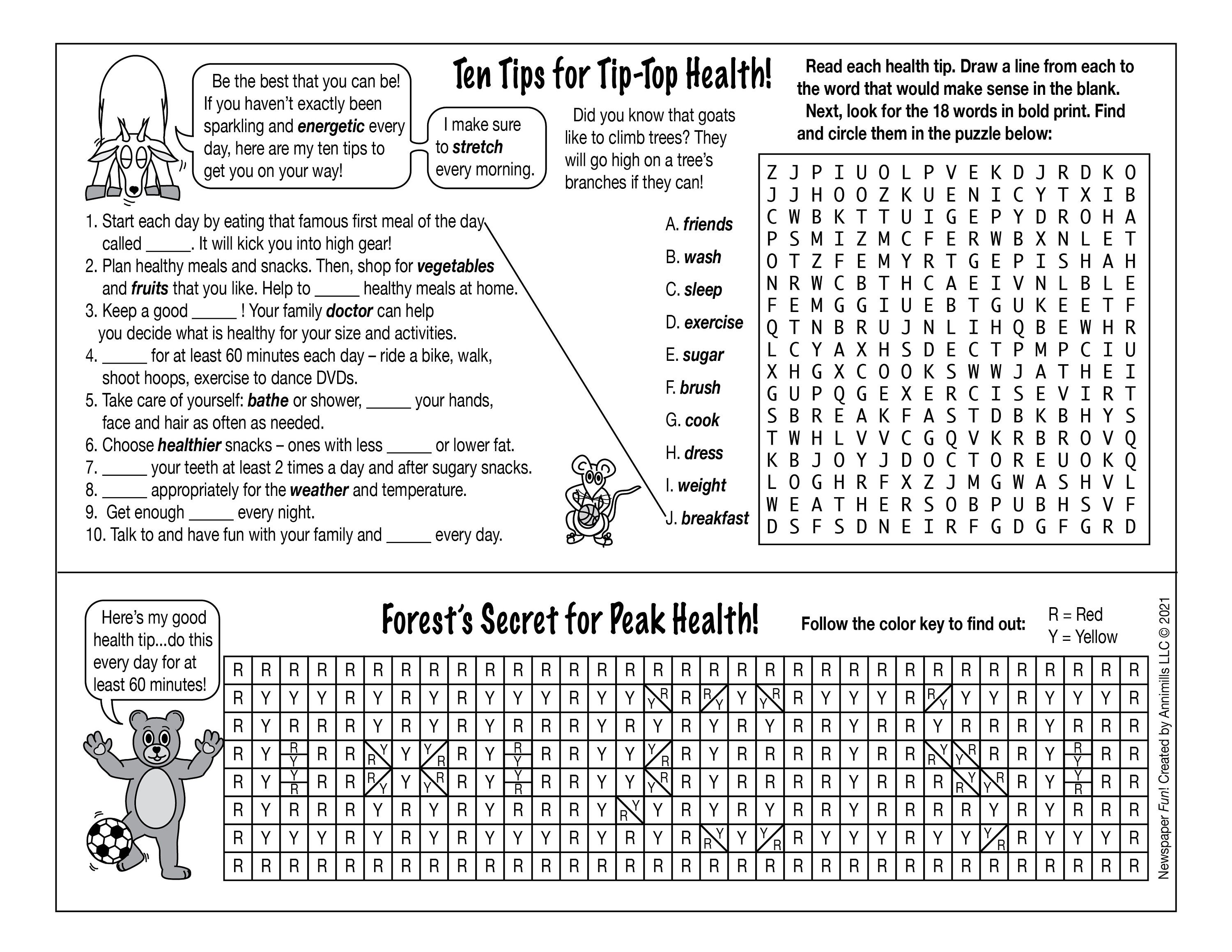 Nutrition and Food Groups -- Printable Two-page Activity Set and Word ...