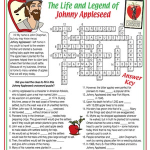 Johnny Appleseed Crossword and Word Search Puzzles - Etsy