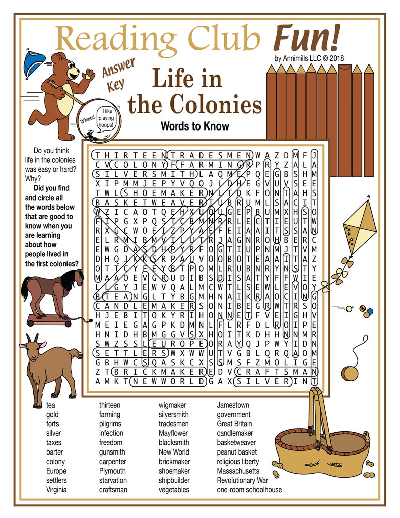 Life in the Colonies (american History) Printable Word Search Puzzle - Etsy