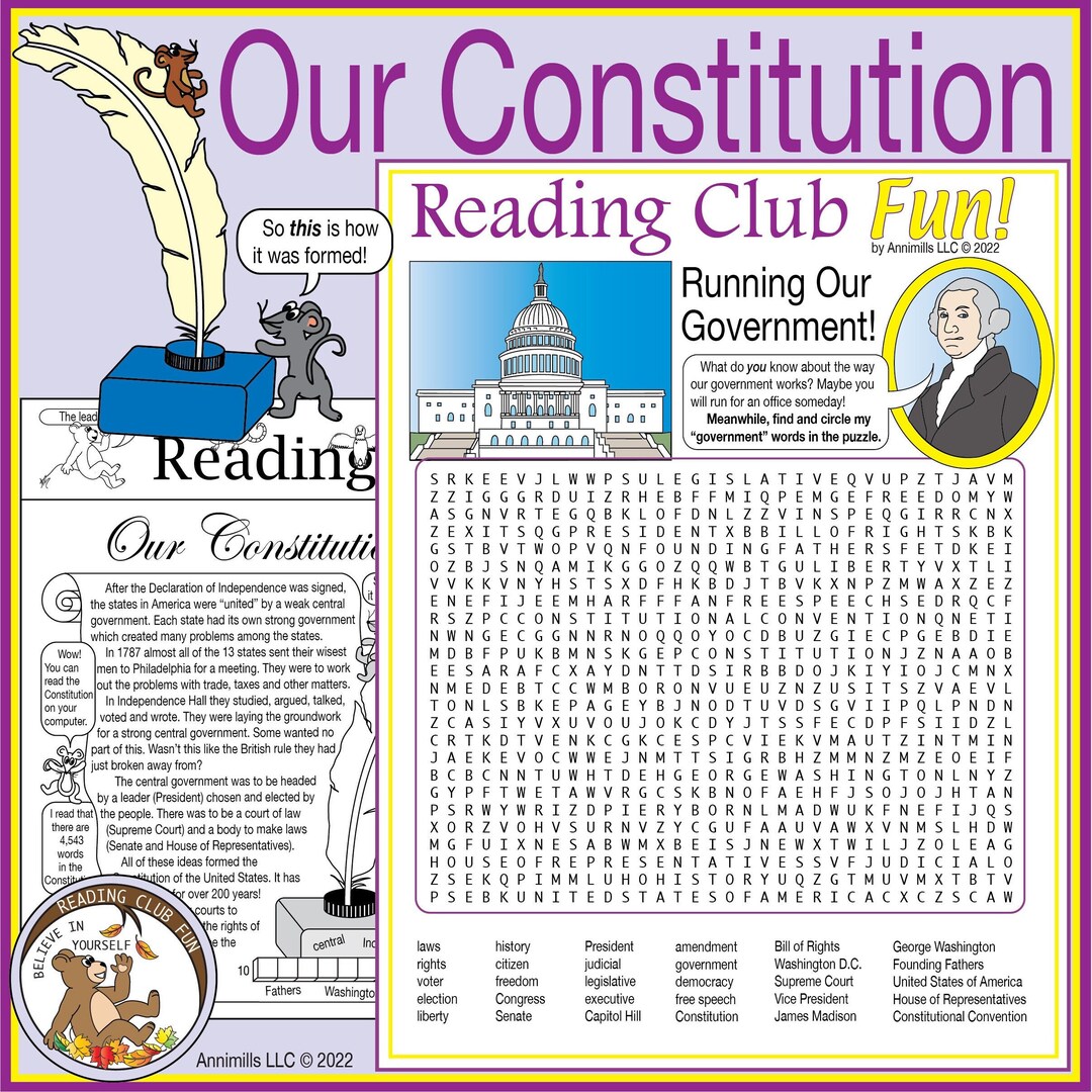 Constitution Day Puzzle and Activity Set and Government Word Search - Etsy