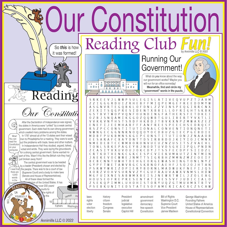 Constitution Day Puzzle and Activity Set and Government Word Search - Etsy