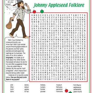 Johnny Appleseed Crossword and Word Search Puzzles - Etsy