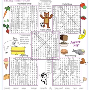 Nutrition and Food Groups Word Search Printable Puzzle -- Educational ...