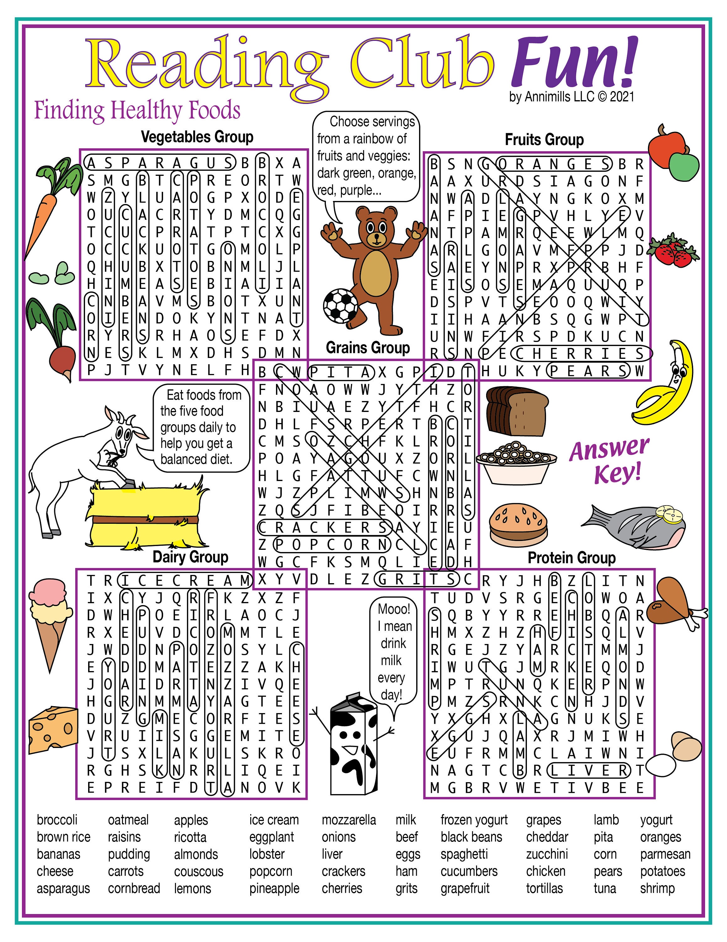 Nutrition and Food Groups Word Search Printable Puzzle -- Educational ...