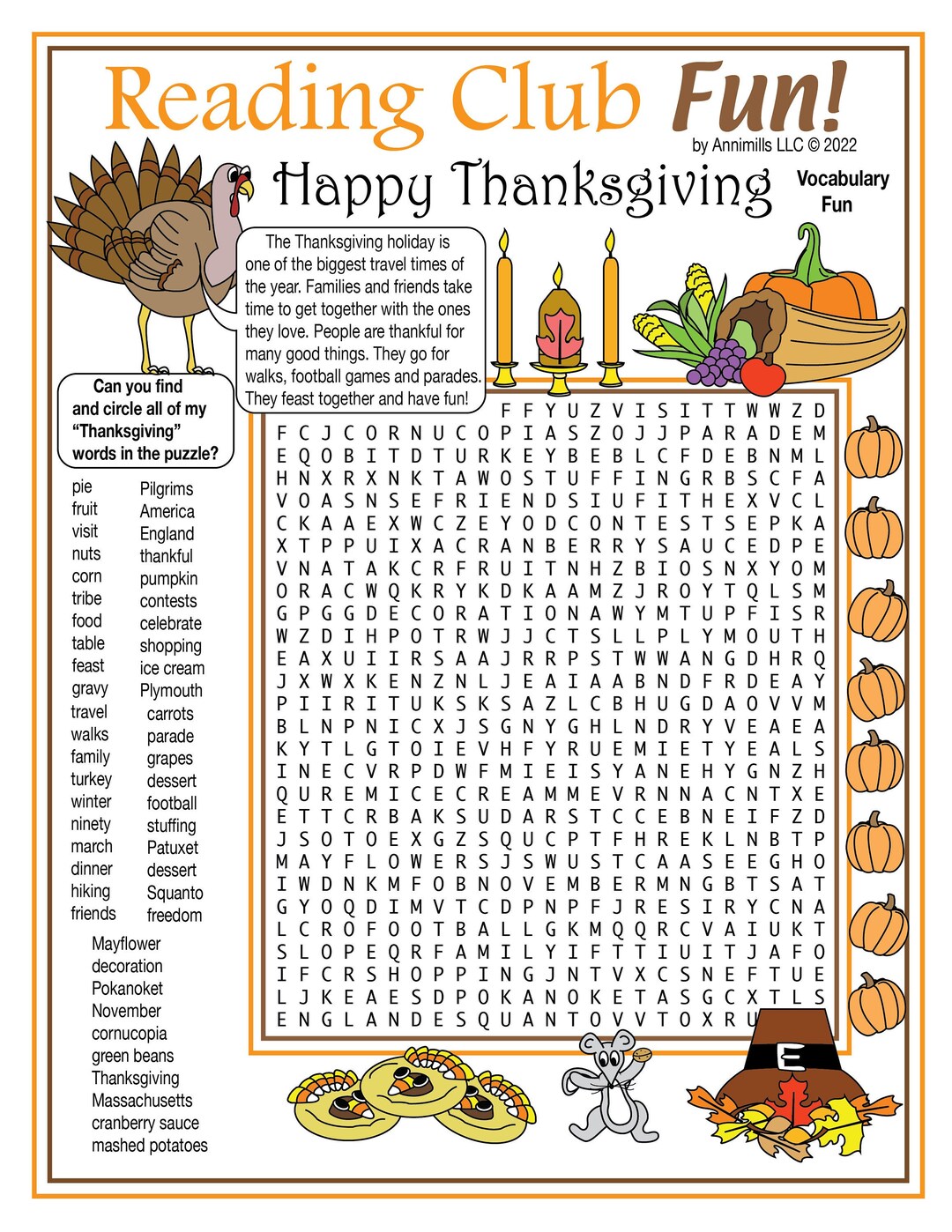 Thanksgiving Then & Now Printable Vocabulary Word Search Puzzle - Etsy