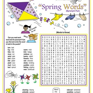Spring Vocabulary - Synonyms - Printable Crossword Puzzle & Word Search ...