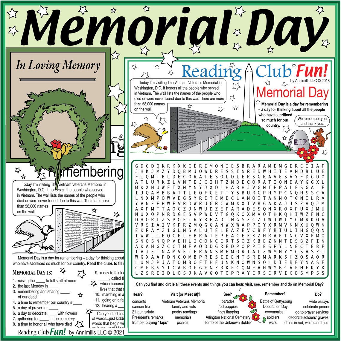 Memorial Day Themes Printable Puzzle Bundle – Remembering and Honoring ...