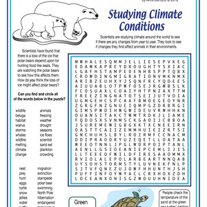 Studying Earth's Climate: Changing Climate, Animal Survival Printable ...