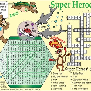 Super Heroes, Super Powers, Comics and Onomatopoeia Printable Puzzle ...