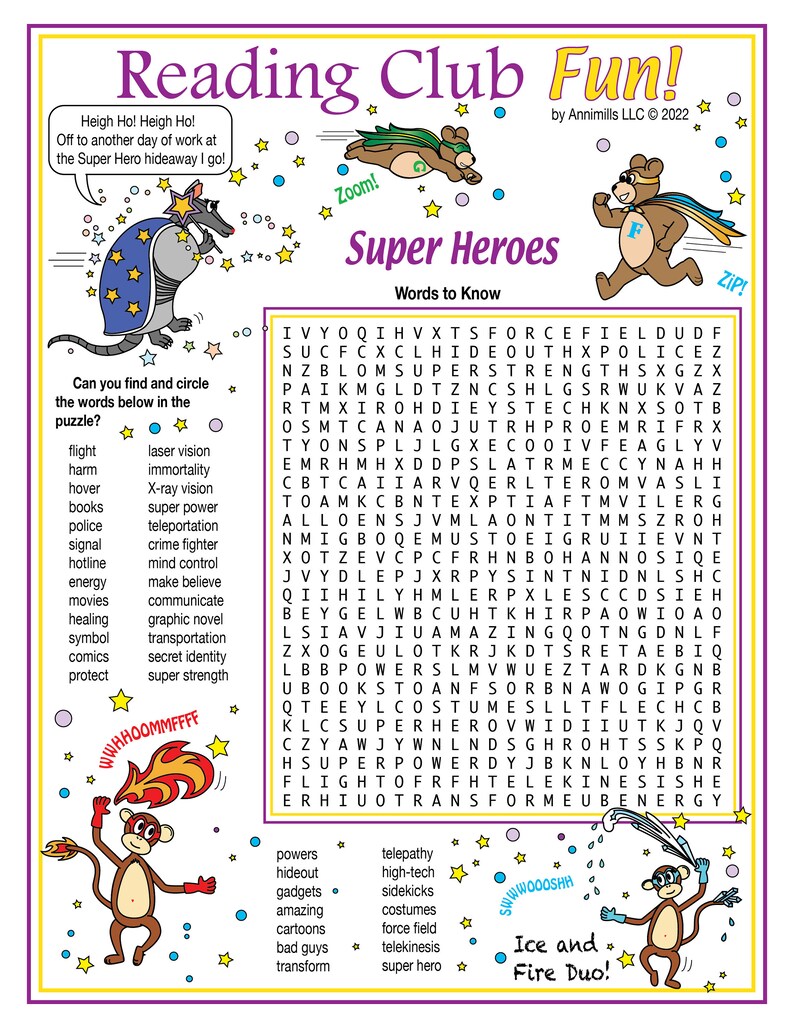 Super Heroes, Super Powers, Comics and Onomatopoeia Printable Puzzle ...