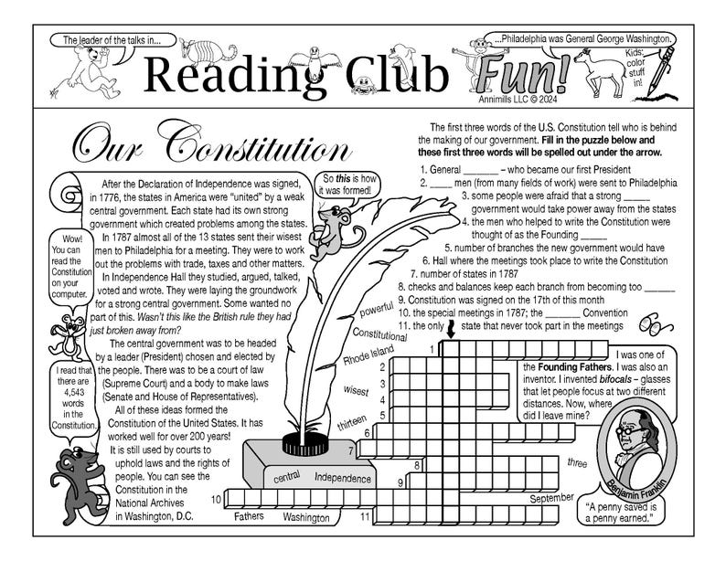Constitution Day Puzzle and Activity Set and Government Word Search - Etsy