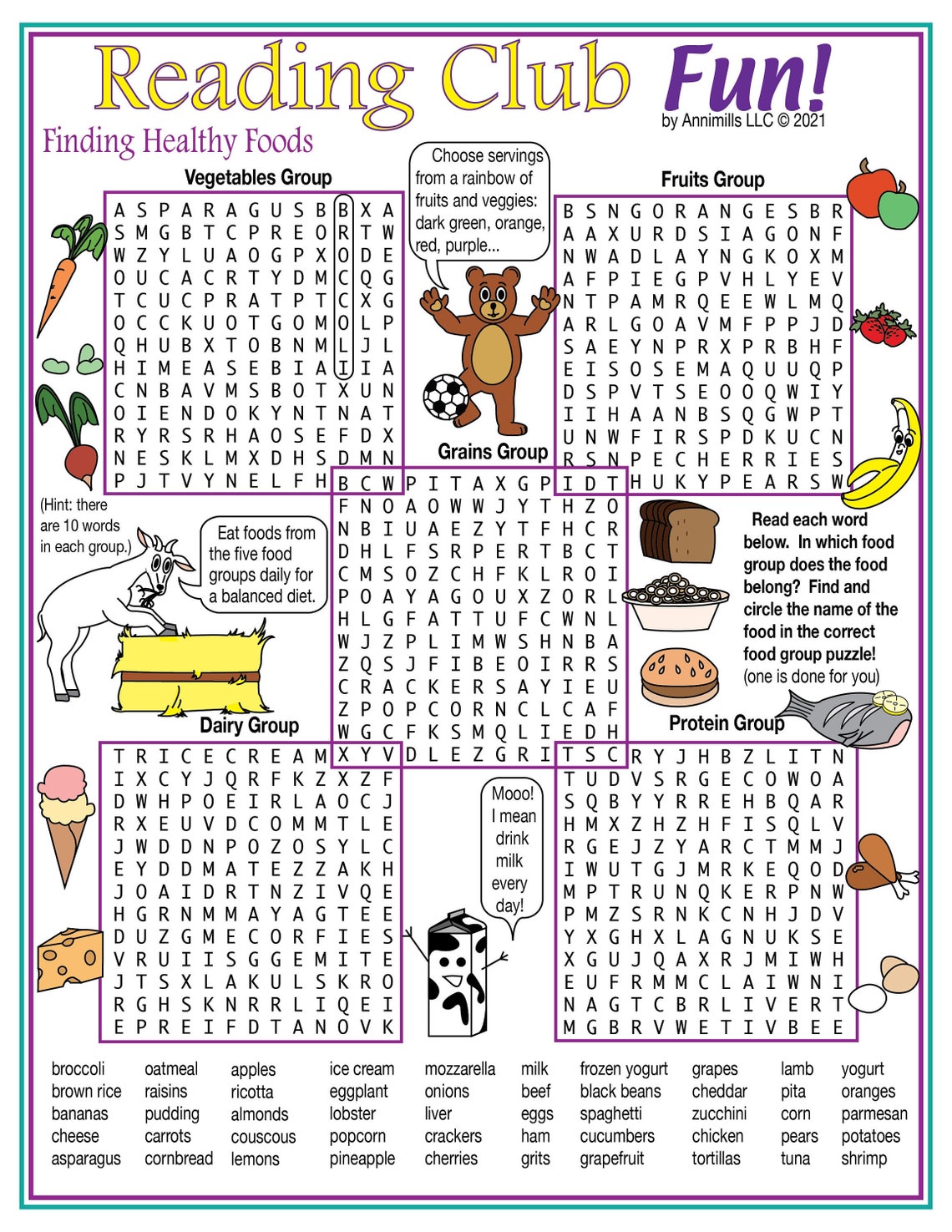 Nutrition and Food Groups Word Search Printable Puzzle -- Educational ...