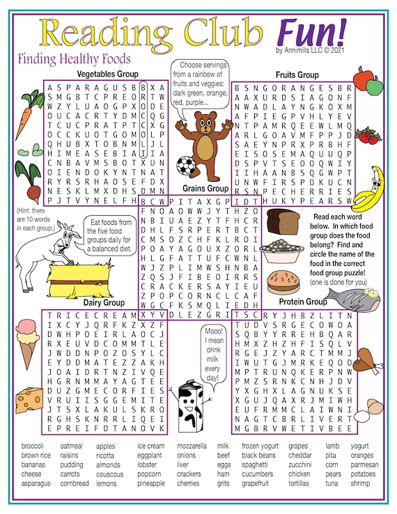 Nutrition and Food Groups Word Search Printable Puzzle | Etsy