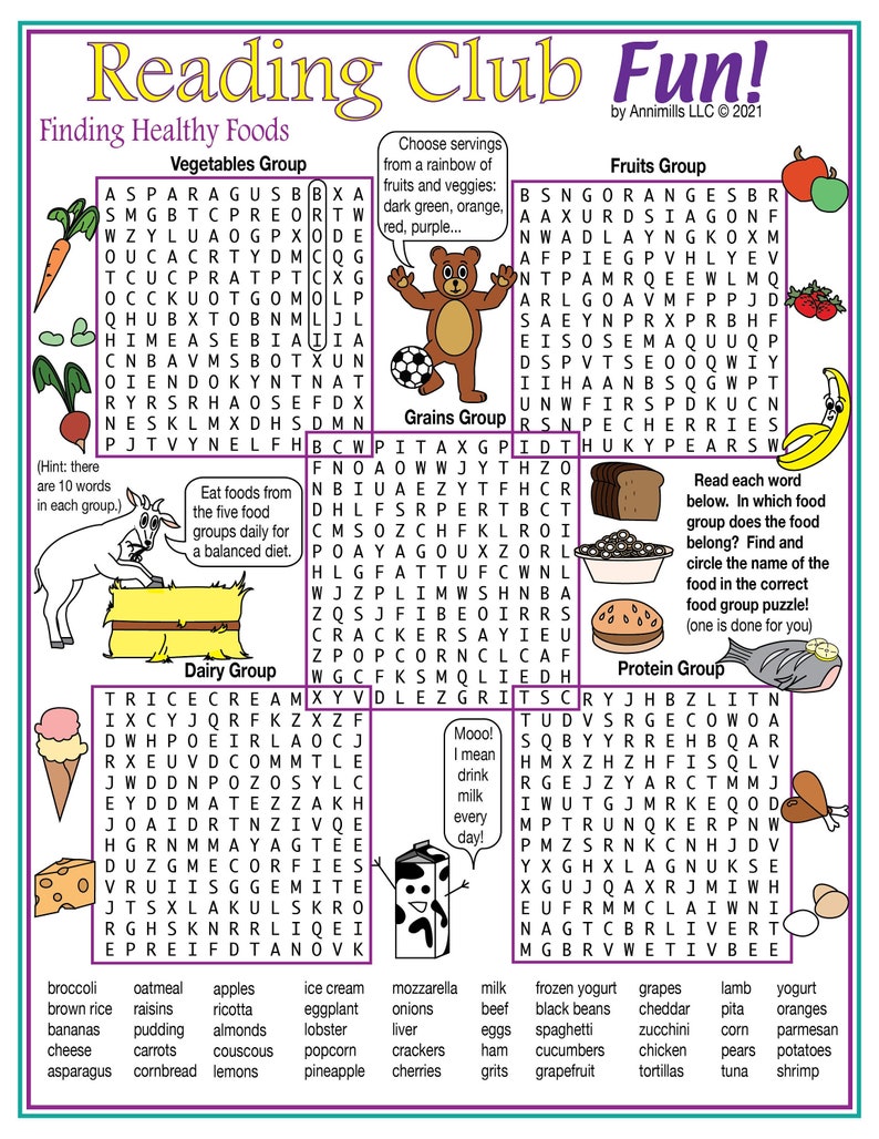 Nutrition and Food Groups Word Search Printable Puzzle -- Educational ...