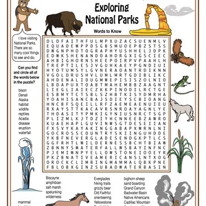 National Parks Printable Puzzle Activity Set, Vocabulary Word Search ...