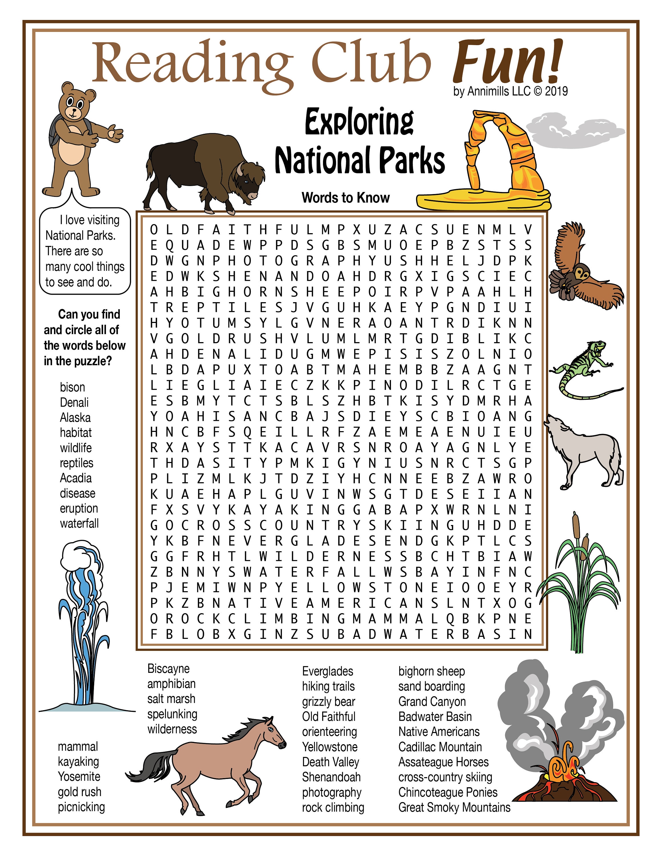 National Parks Printable Puzzle Activity Set, Vocabulary Word Search ...