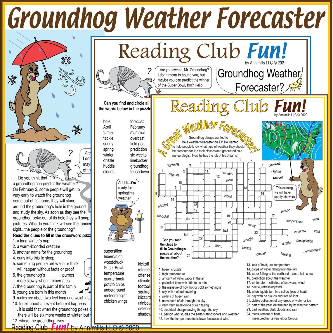 Groundhog Day and Weather – Printable Activity Set, Word Searches ...