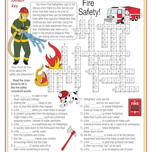 Fire Safety Printable Crossword Puzzle - Etsy