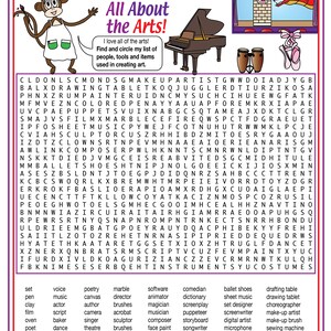 Art Printable Puzzles – Music, Dance, Painting, Crafts, Writing ...