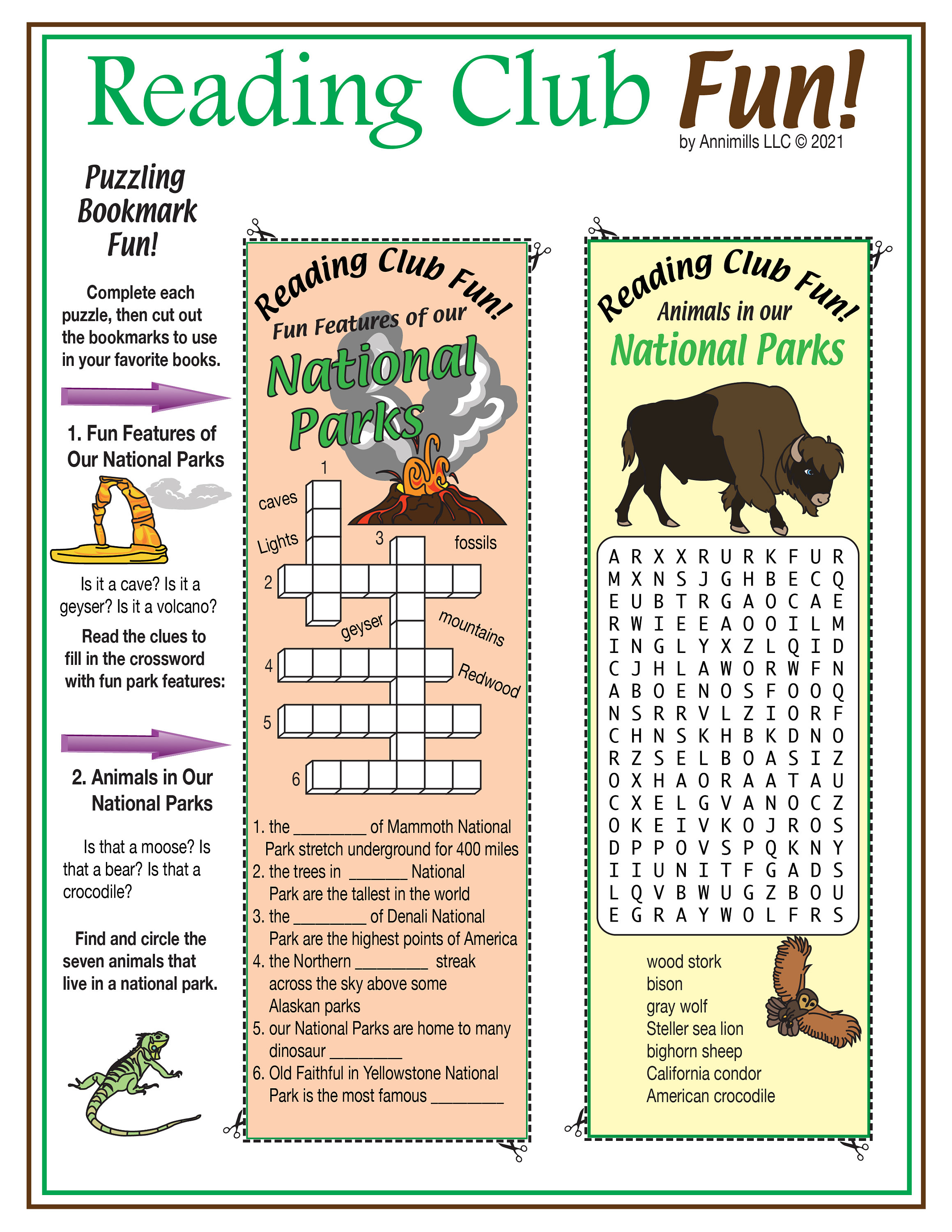 National Parks Printable Puzzle Activity Set, Vocabulary Word Search ...