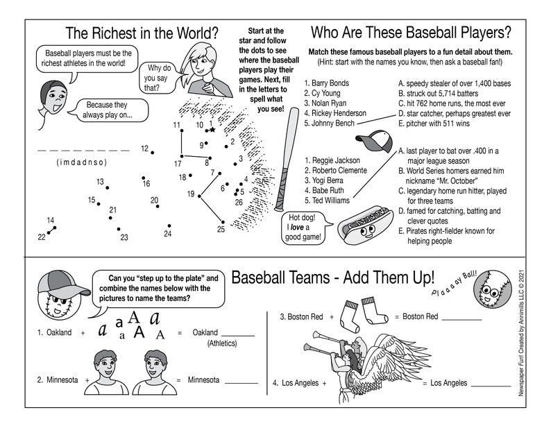 Baseball and Spring Sports Printable Puzzles - Activity Set and ...