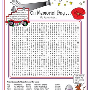 Memorial Day Printable Puzzles - Two-page Activity Set, Word Search ...