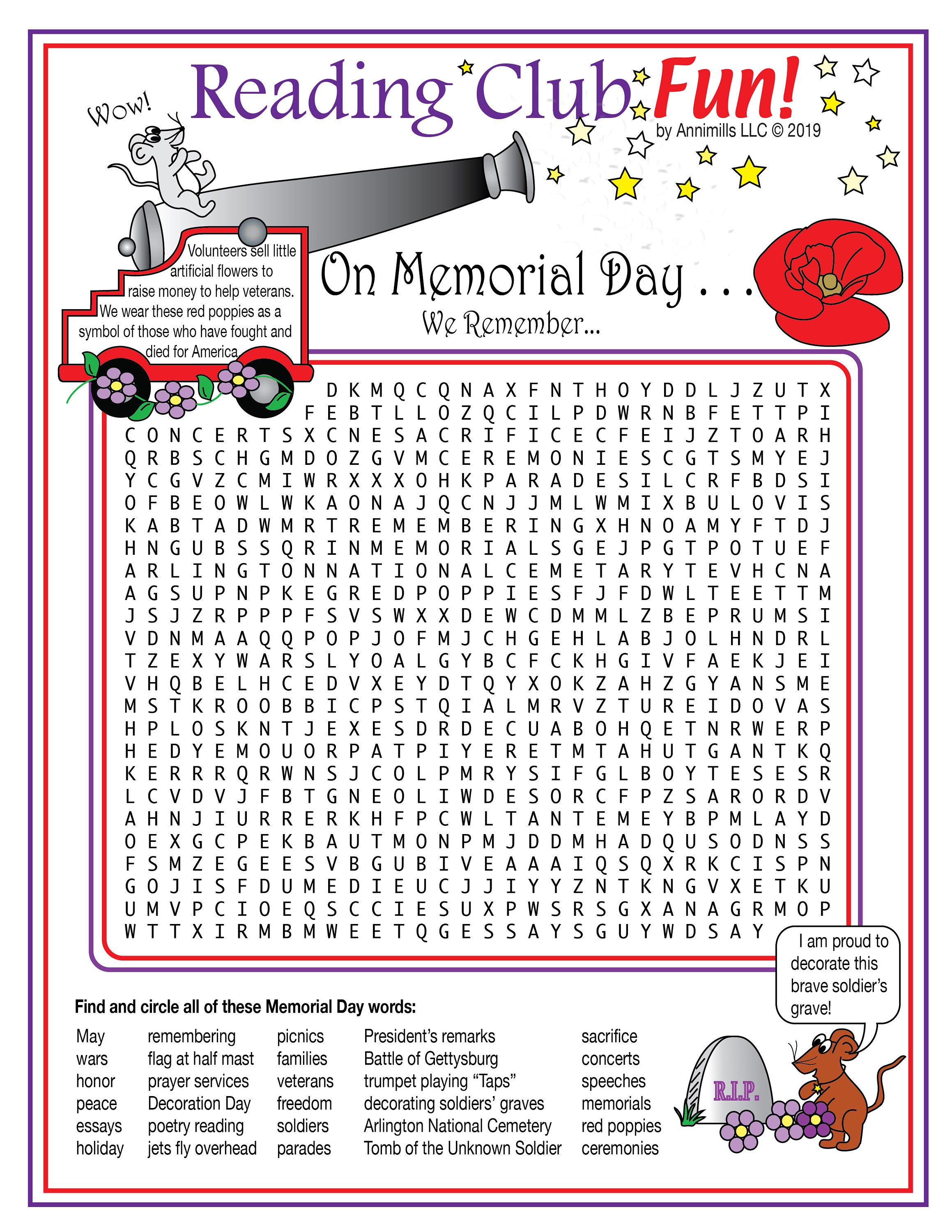 Memorial Day Printable Puzzles - Two-page Activity Set, Word Search ...