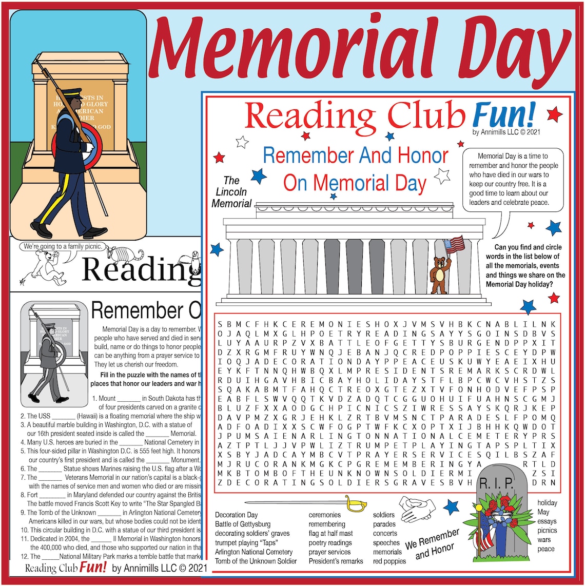 Memorial Day Themes Printable Puzzle Bundle – Remembering and Honoring ...