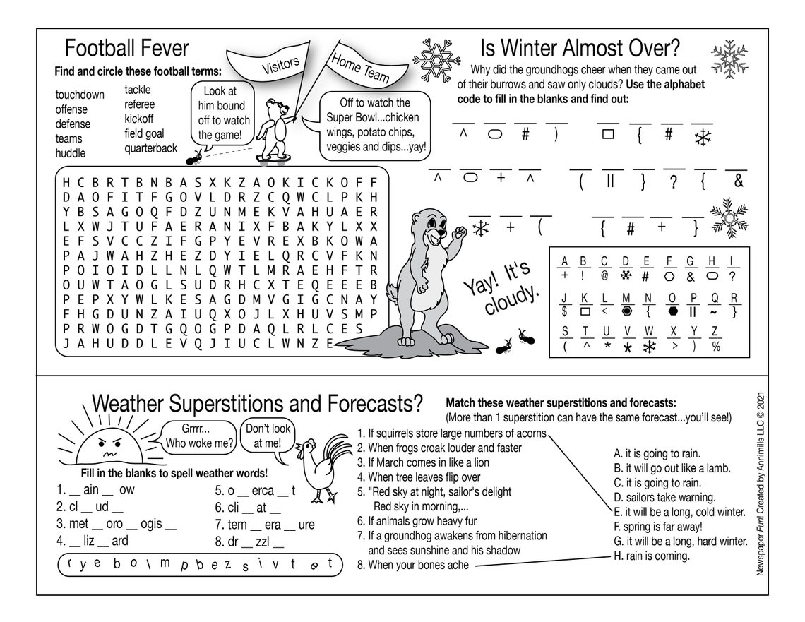 Groundhog Day and Weather – Printable Activity Set, Word Searches ...
