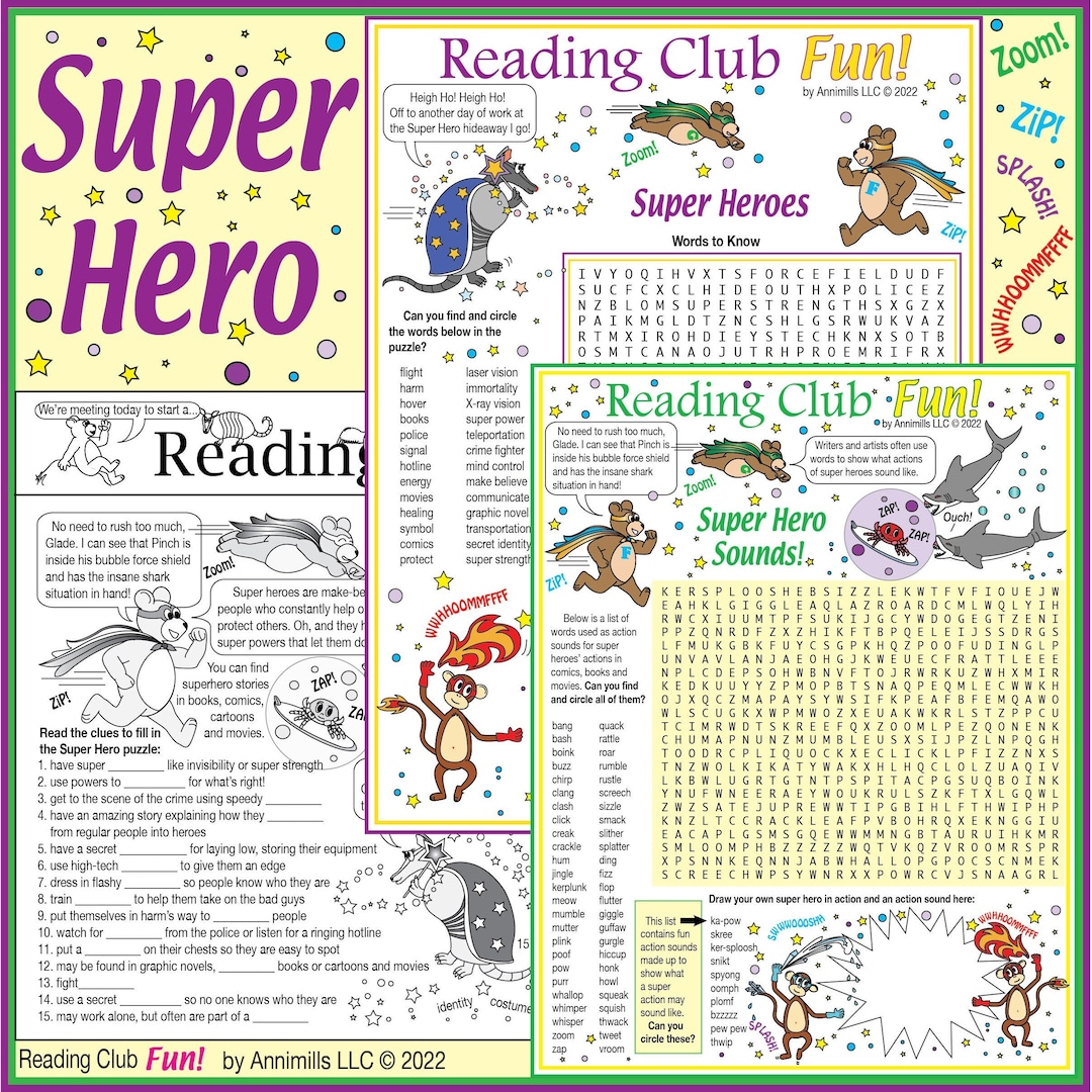 Super Heroes, Super Powers, Comics and Onomatopoeia Printable Puzzle ...