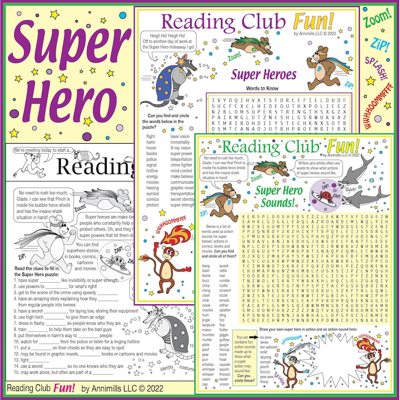 Super Heroes, Super Powers, Comics and Onomatopoeia Printable Puzzle ...