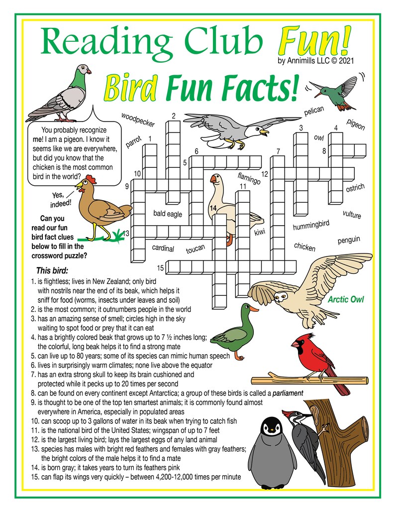 Bird Adaptations Printable Puzzles – Crosswords, Word Search, Beak ...