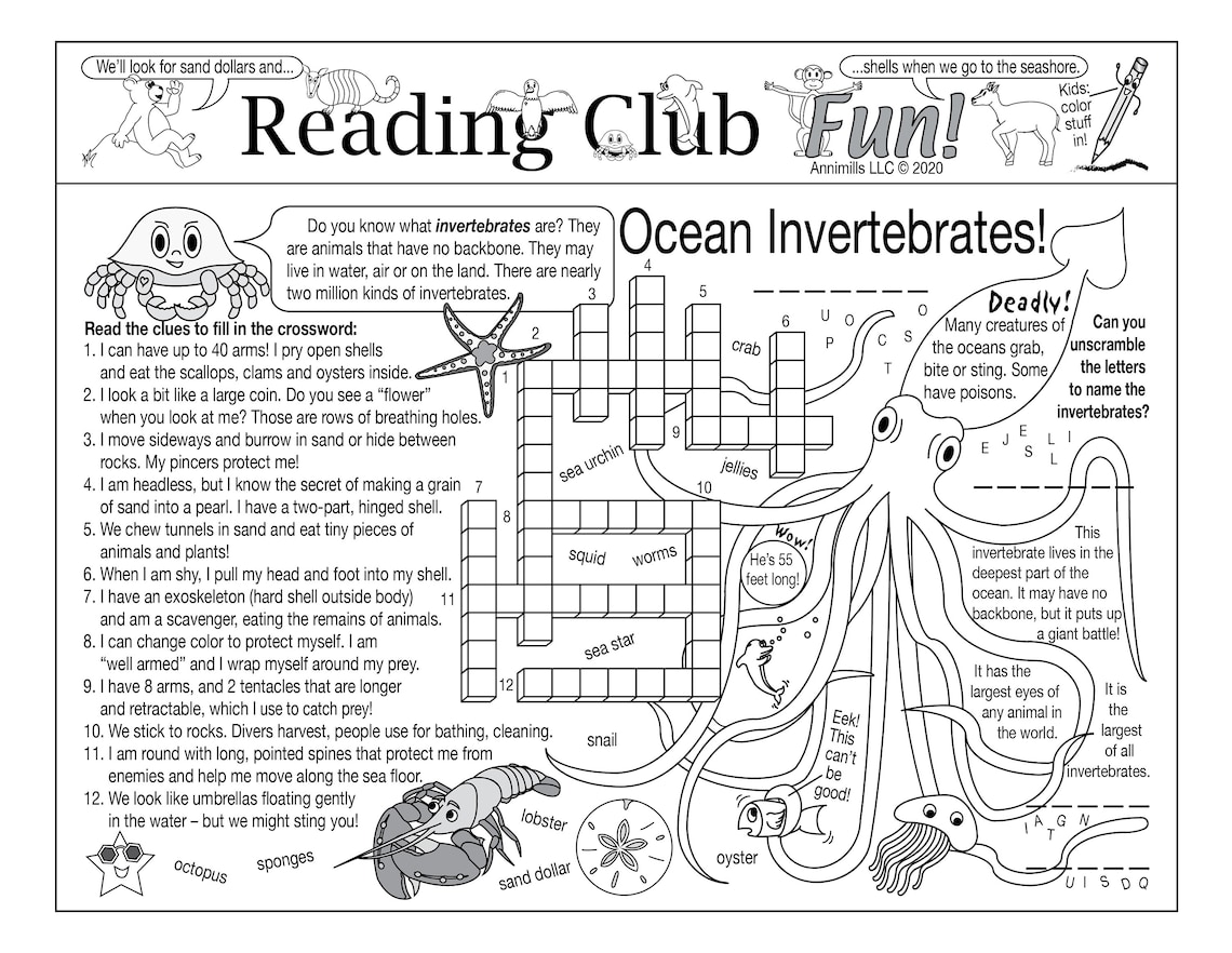 Ocean Invertebrates - Printable Activity Set and Word Search Puzzle - Etsy