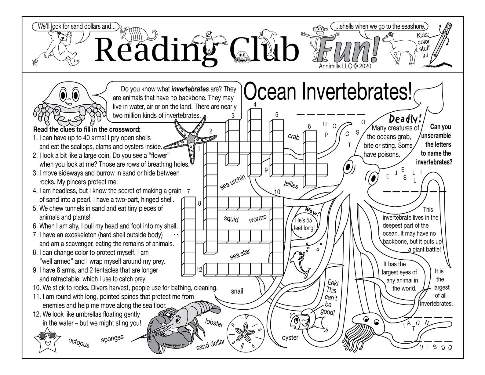 Ocean Invertebrates - Printable Activity Set and Word Search Puzzle - Etsy