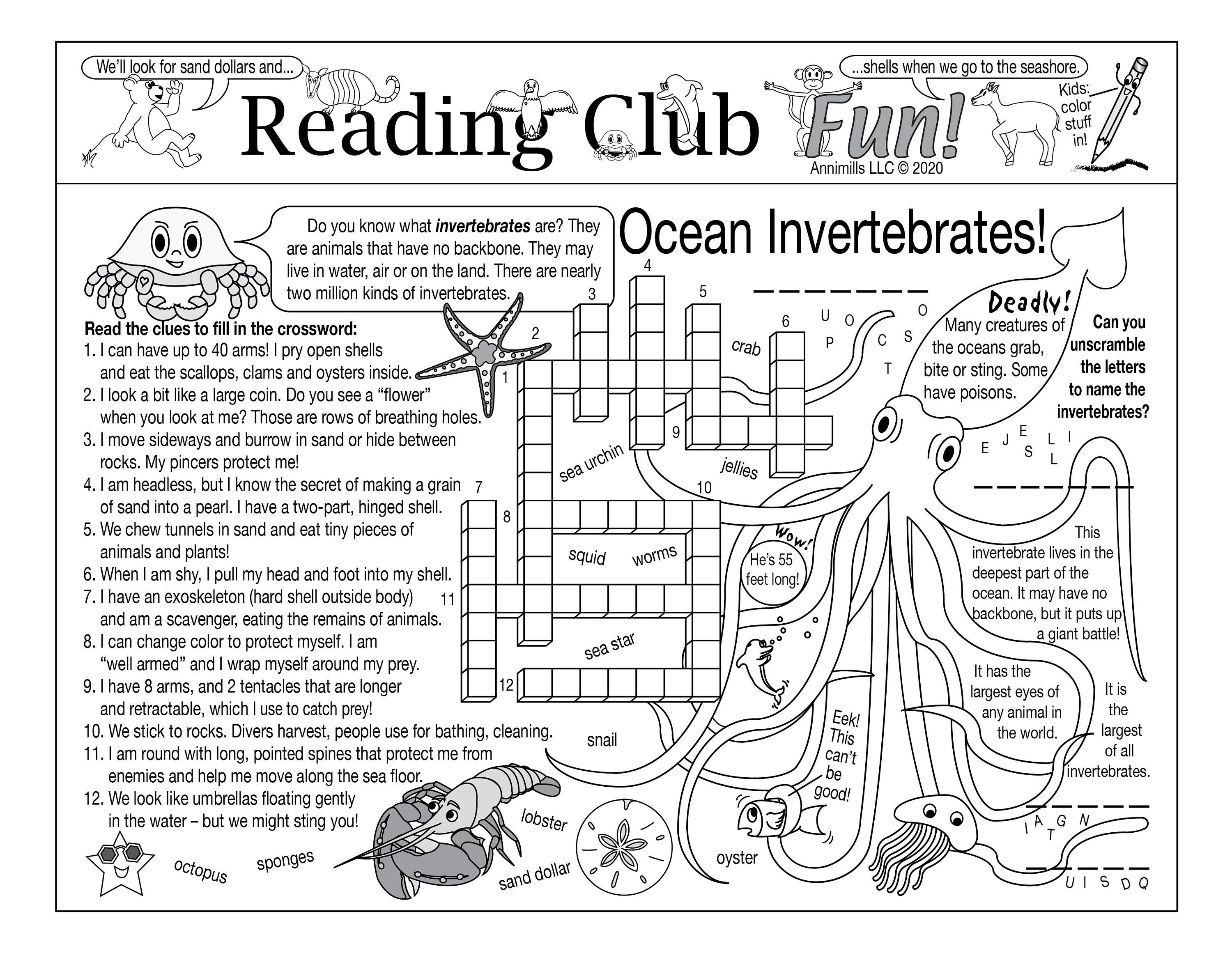 Ocean Invertebrates - Printable Activity Set and Word Search Puzzle - Etsy