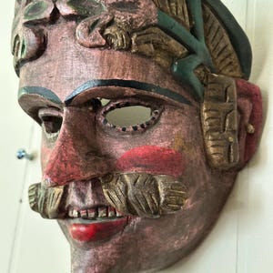Guatemalan Folk Art Mask 1950s Red, Green Pointy Nosed Man With a ...