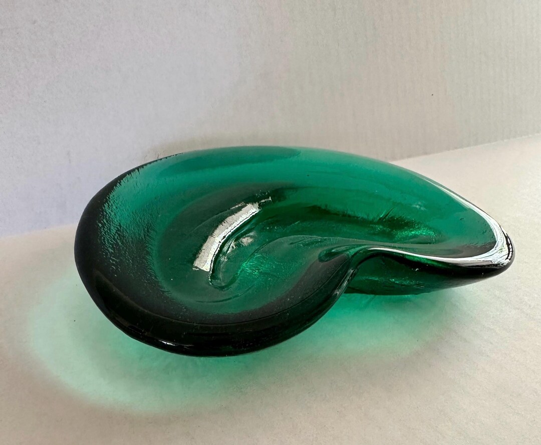 Vintage Blenko Glass Green Freeform Amoeba Dish Bowl Ashtray Soap Dish ...