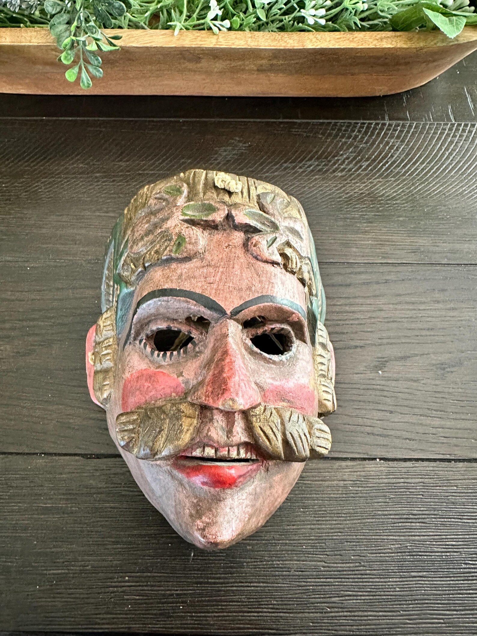 Guatemalan Folk Art Mask 1950s Red, Green Pointy Nosed Man With a ...