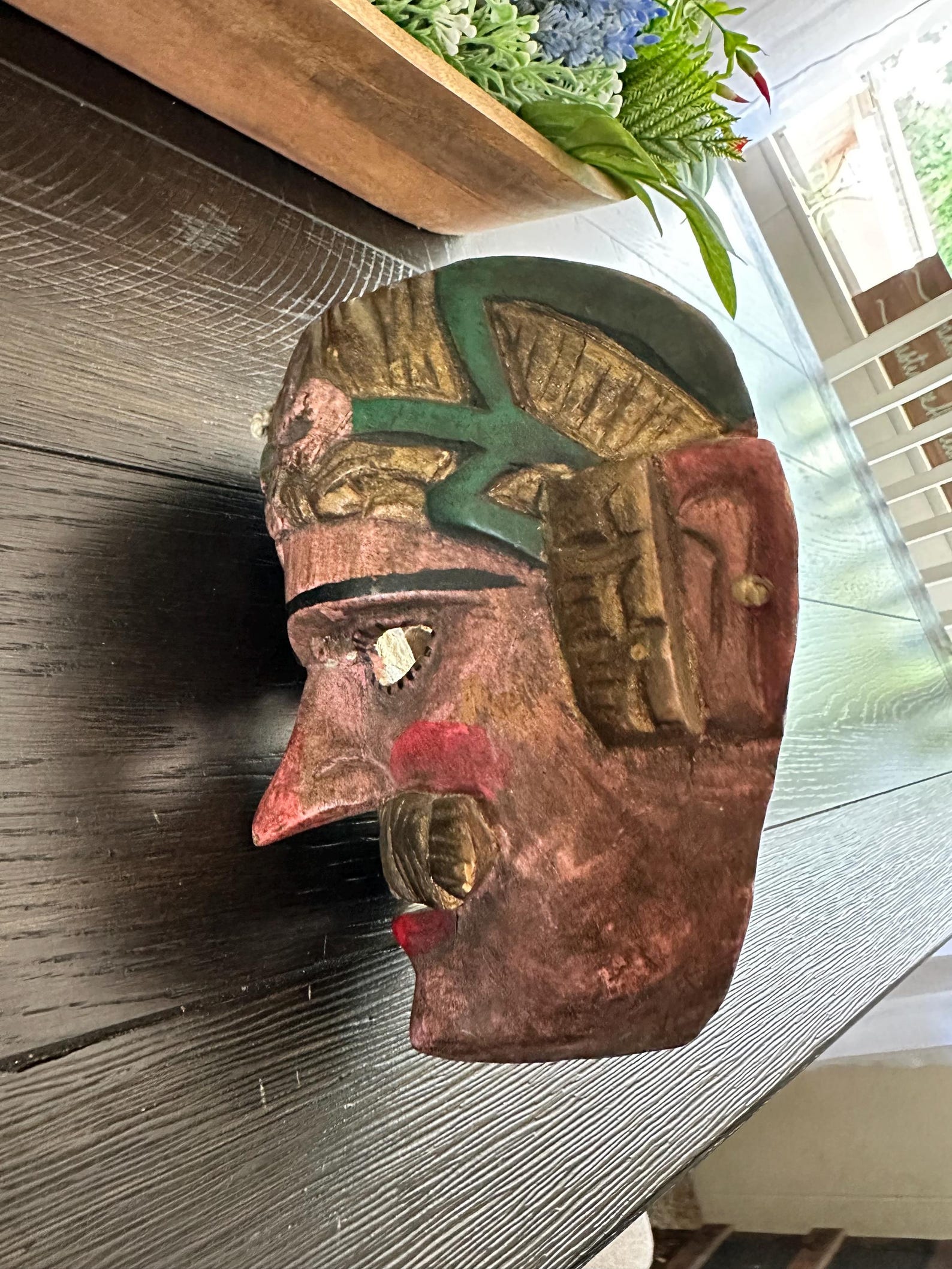 Guatemalan Folk Art Mask 1950s Red, Green Pointy Nosed Man With a ...