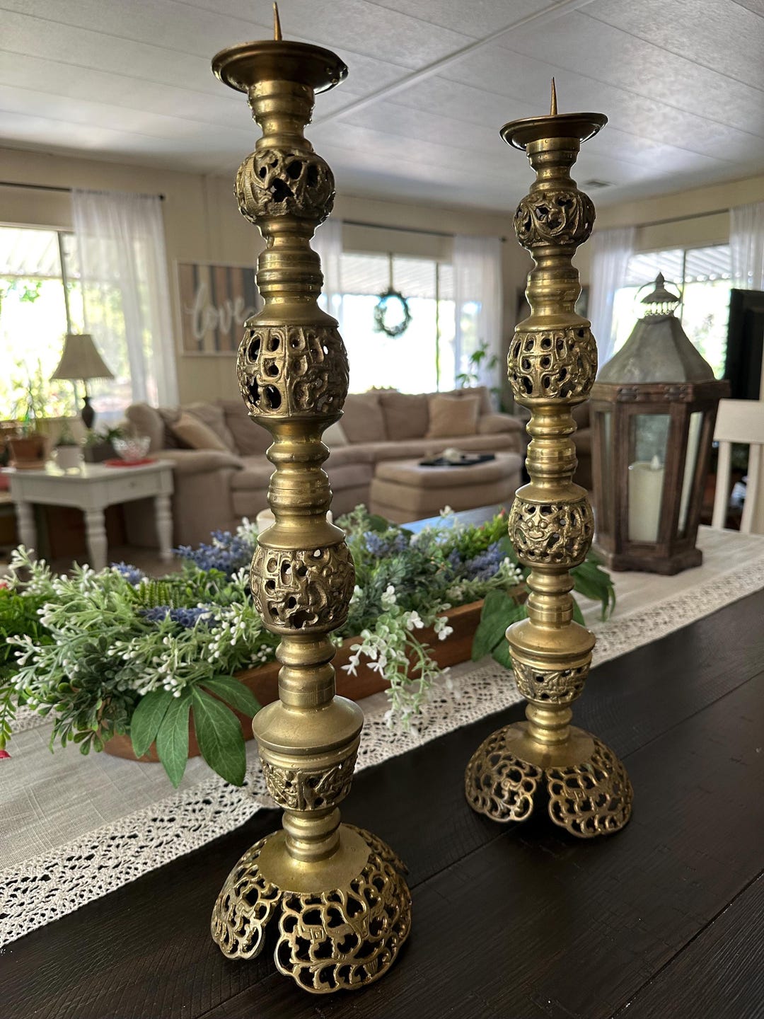 Monumental Japanese James Mont Style Dragon Brass Candle Holders – Set ...