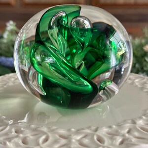 Vintage Green and Clear Paperweight Signed by Michelle Kaptur, Clear ...